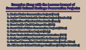 Examples Along with the Lessons learned of Successful Cultural Heritage ...