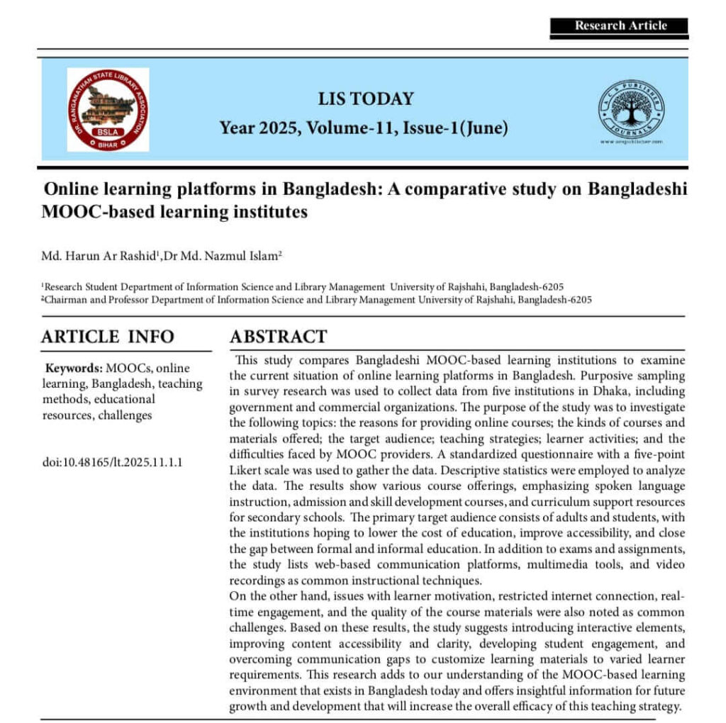 Online learning platforms in Bangladesh: A comparative study on Bangladeshi MOOC-based learning ...